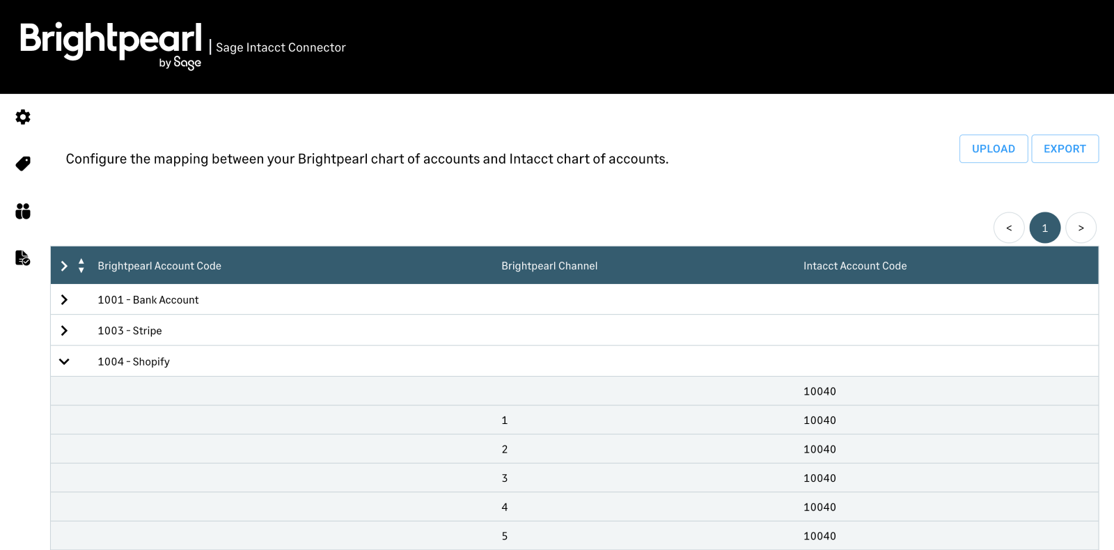 Intacct connector account mapping