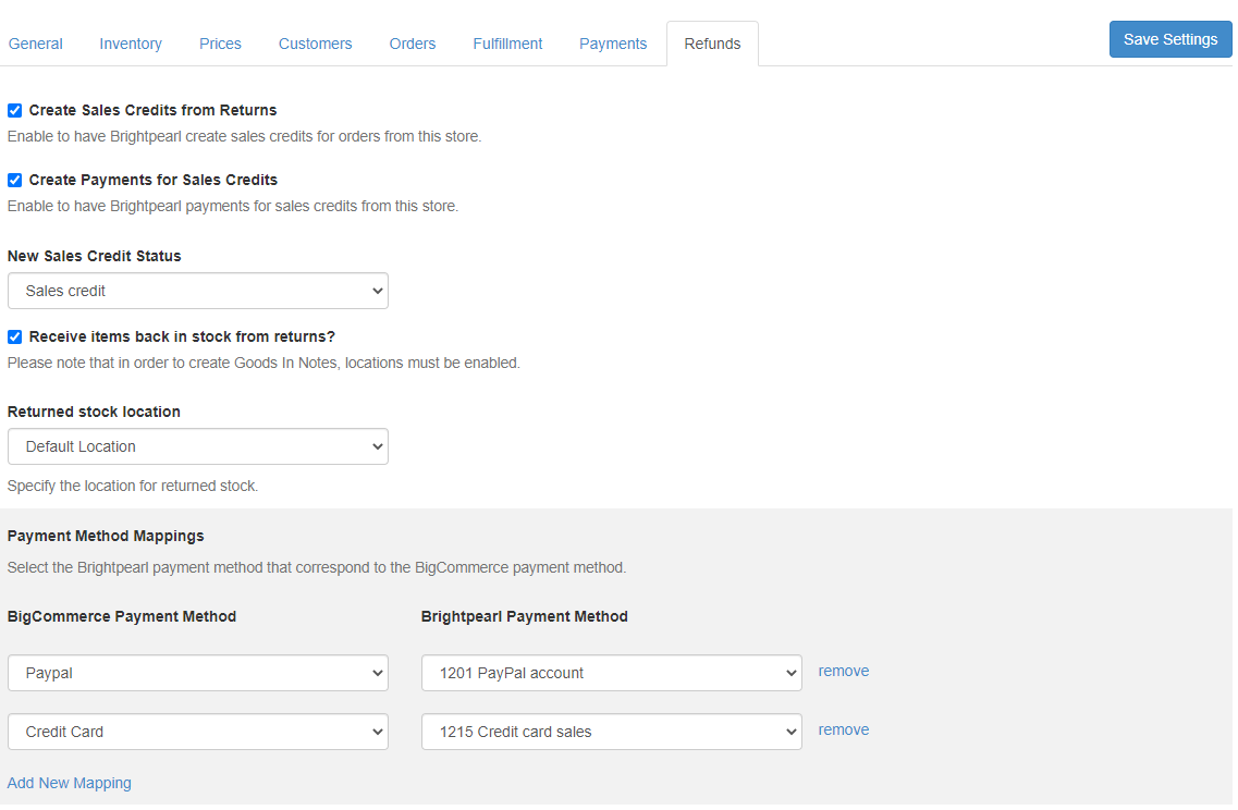 Configuring the Brightpearl BigCommerce app