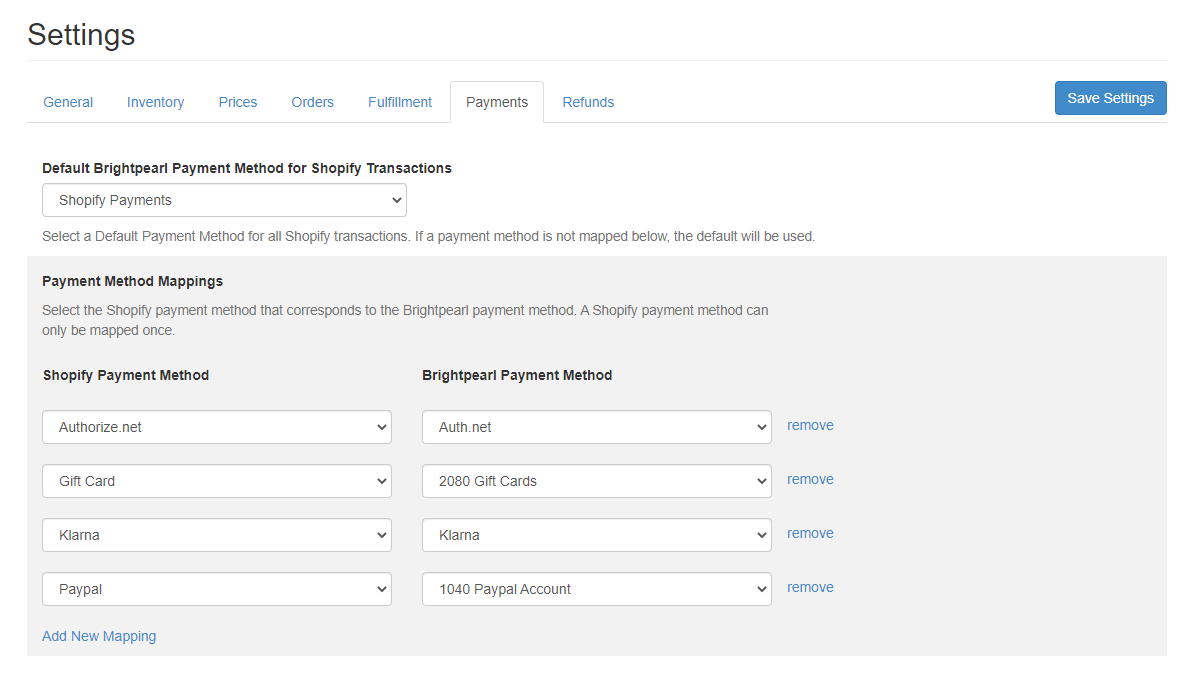 Configuring the Brightpearl Shopify app