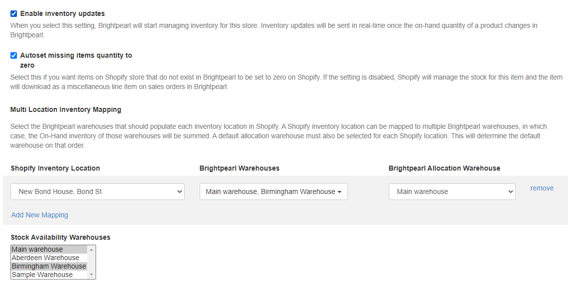Configuring the Brightpearl Shopify app