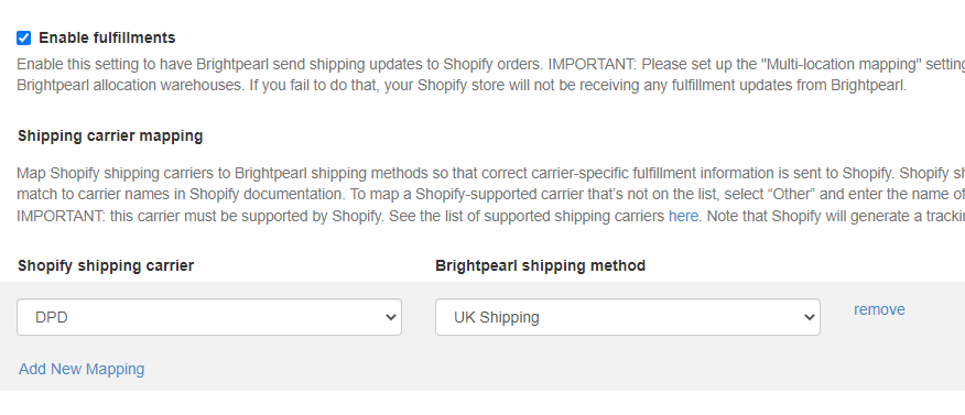 Configuring the Brightpearl Shopify app
