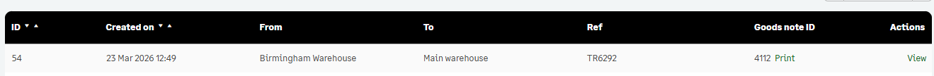 Inventory transfers (warehouse-to-warehouse)