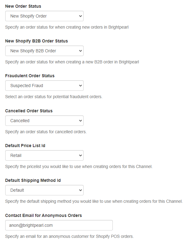 Configuring the Brightpearl Shopify app